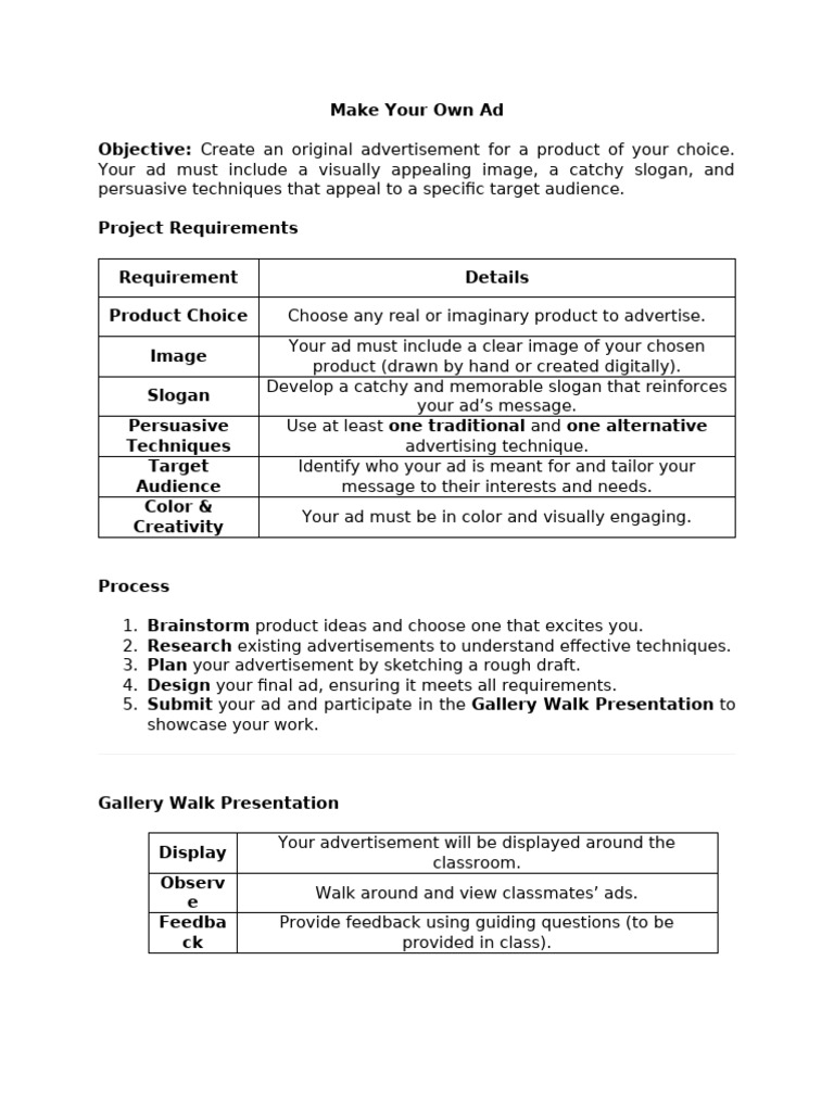 Make Your Own Ad Project | PDF