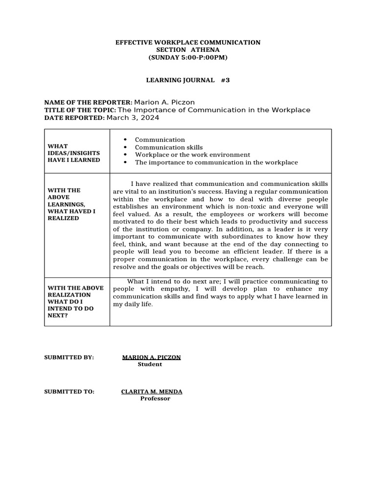 Piczon Marion A. Learning Journal #3 | PDF