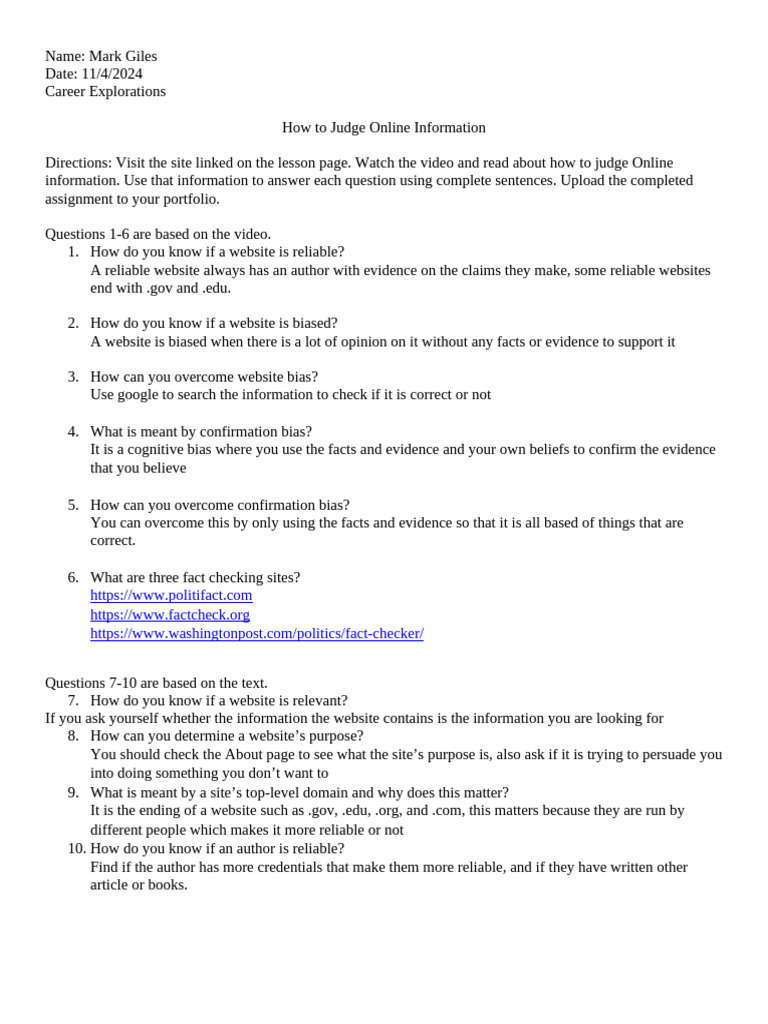 Evaluating Online Information Reliability | PDF