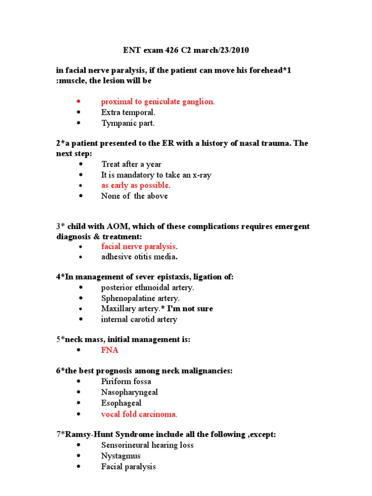 Ent-Mcq-C2 426 | PDF | Otorhinolaryngology | Medical Specialties