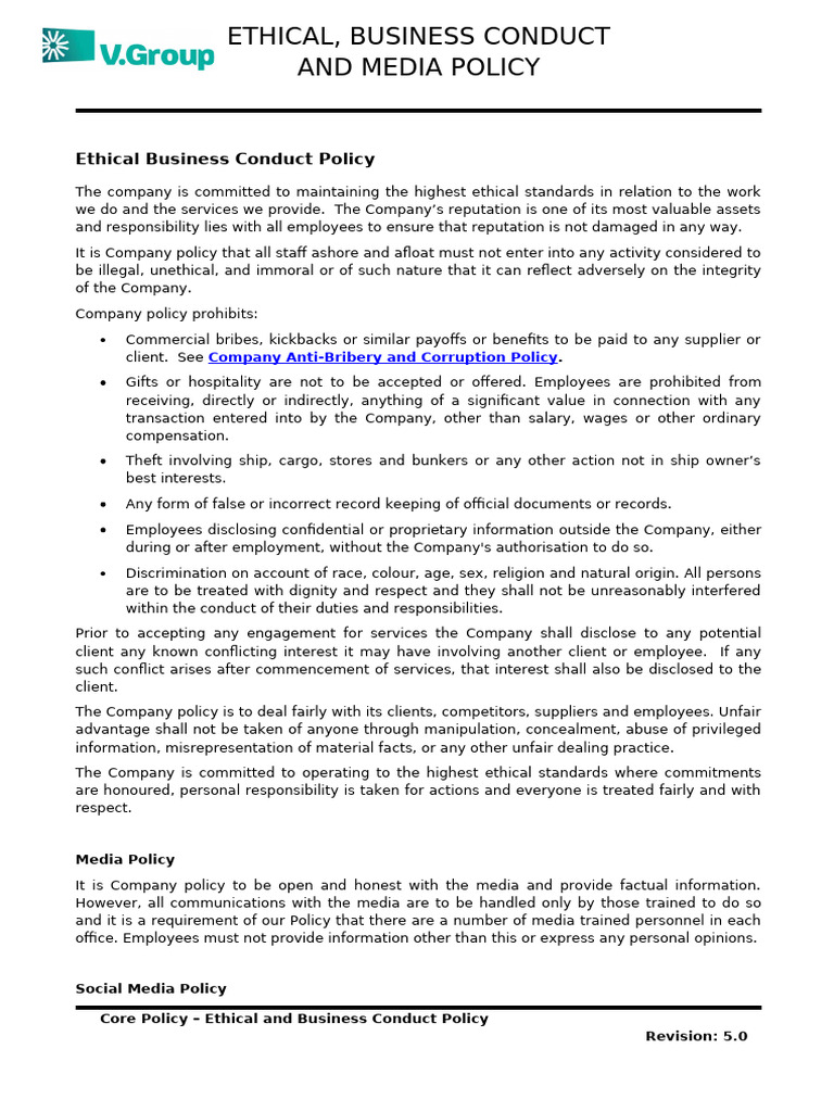 Ethical Business Media Policy | PDF | Bribery | Employment