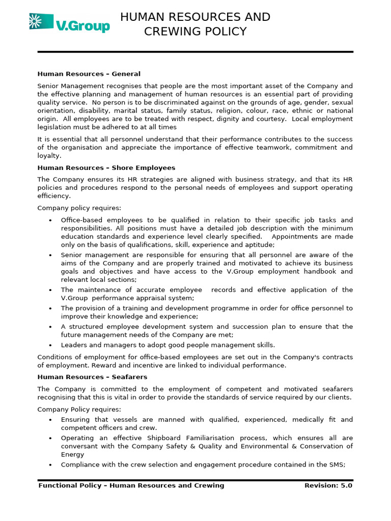 Human Resources and Crewing Policy | PDF | Human Resources | Employment