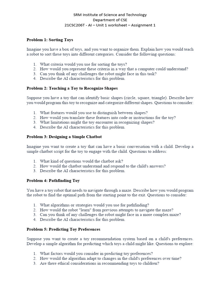 21CSC206T AI Assignment 1 | PDF | Artificial Intelligence | Intelligence (AI) & Semantics