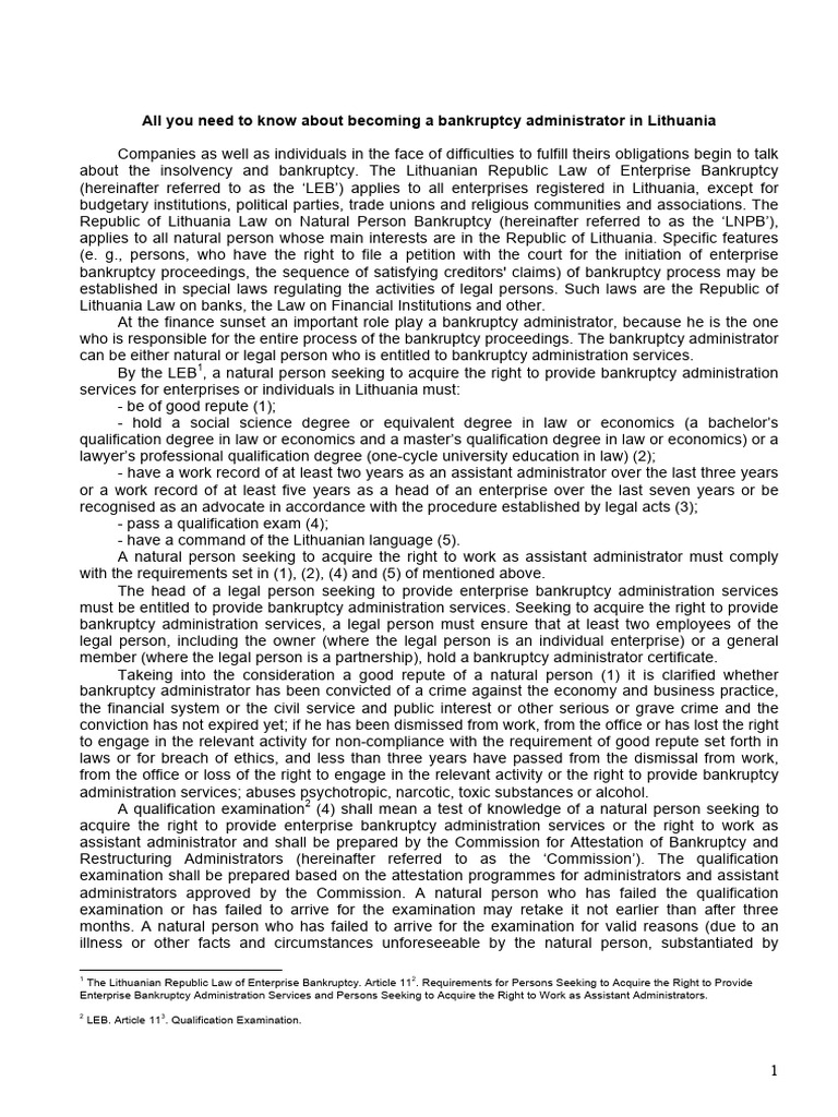 Lithuania Pdf Bankruptcy Insurance