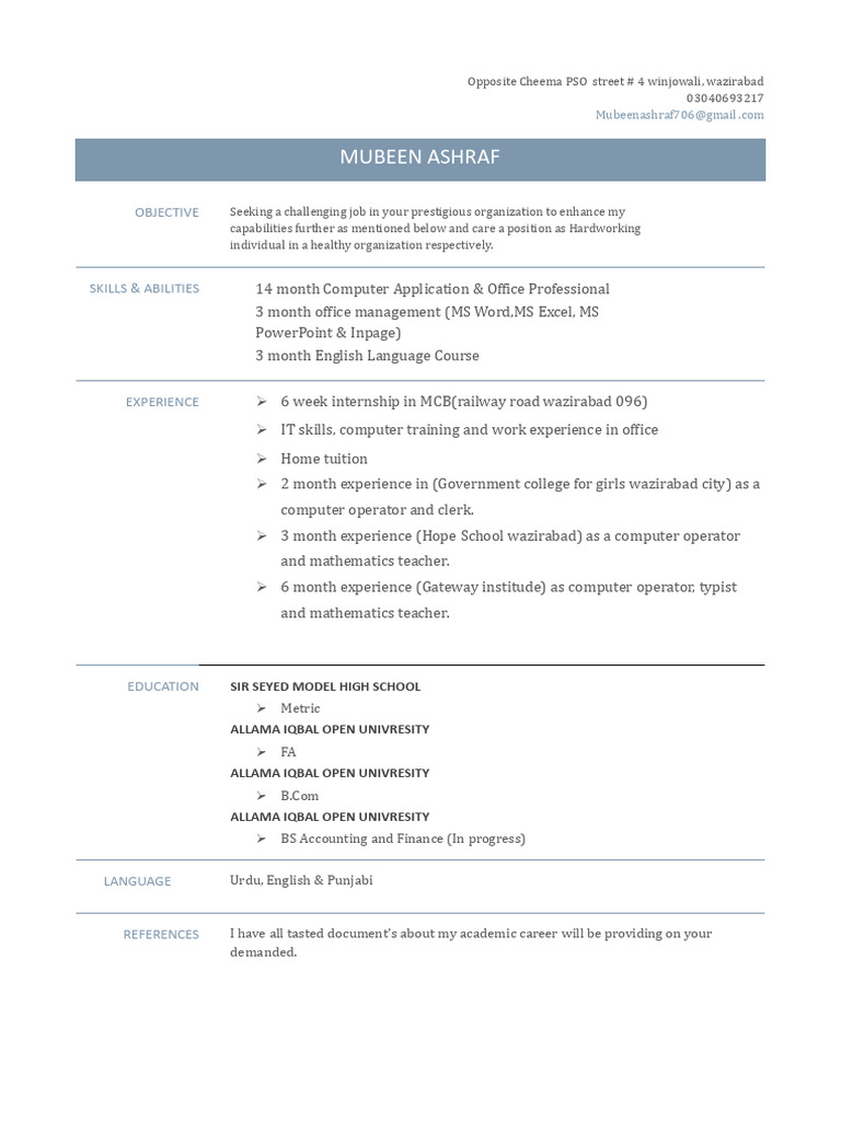 Mubeen Ashraf .CV . | PDF