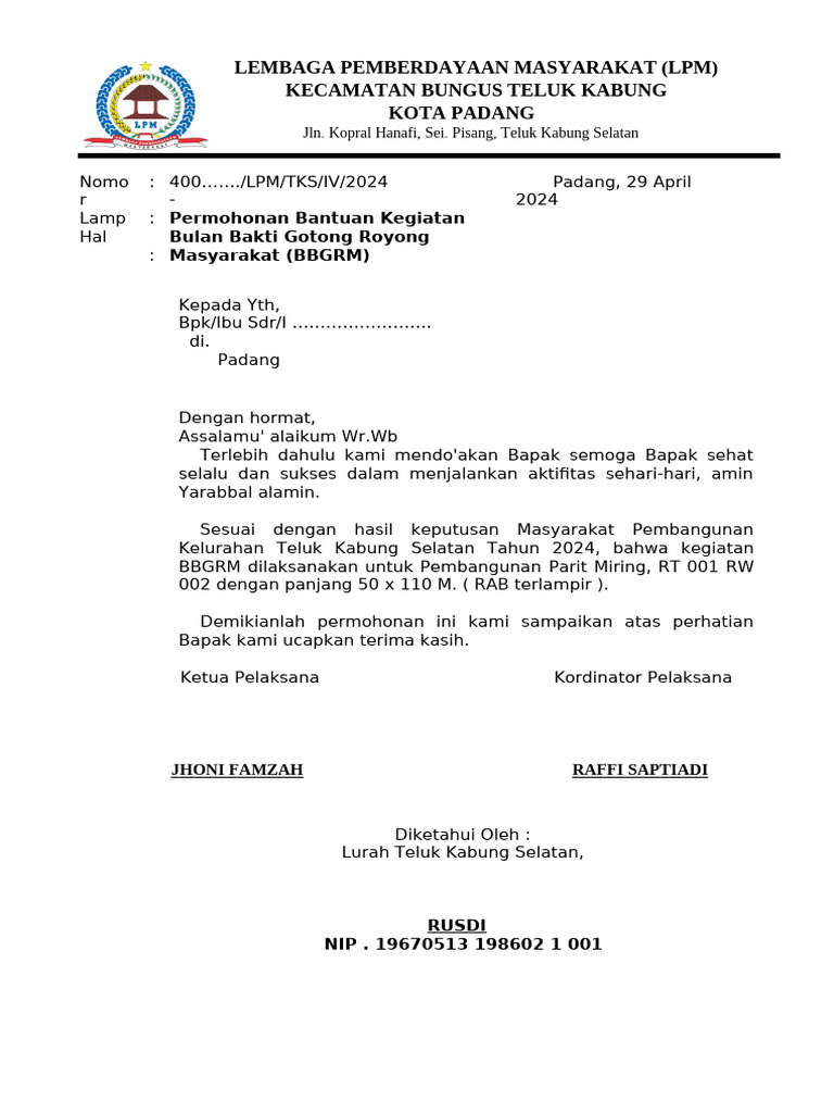 Permohonan Bantuan BBGRM | PDF