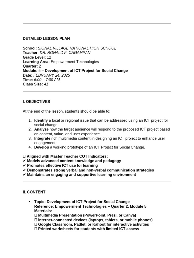 Detailed Lesson Plan | PDF | Educational Technology | Multimedia