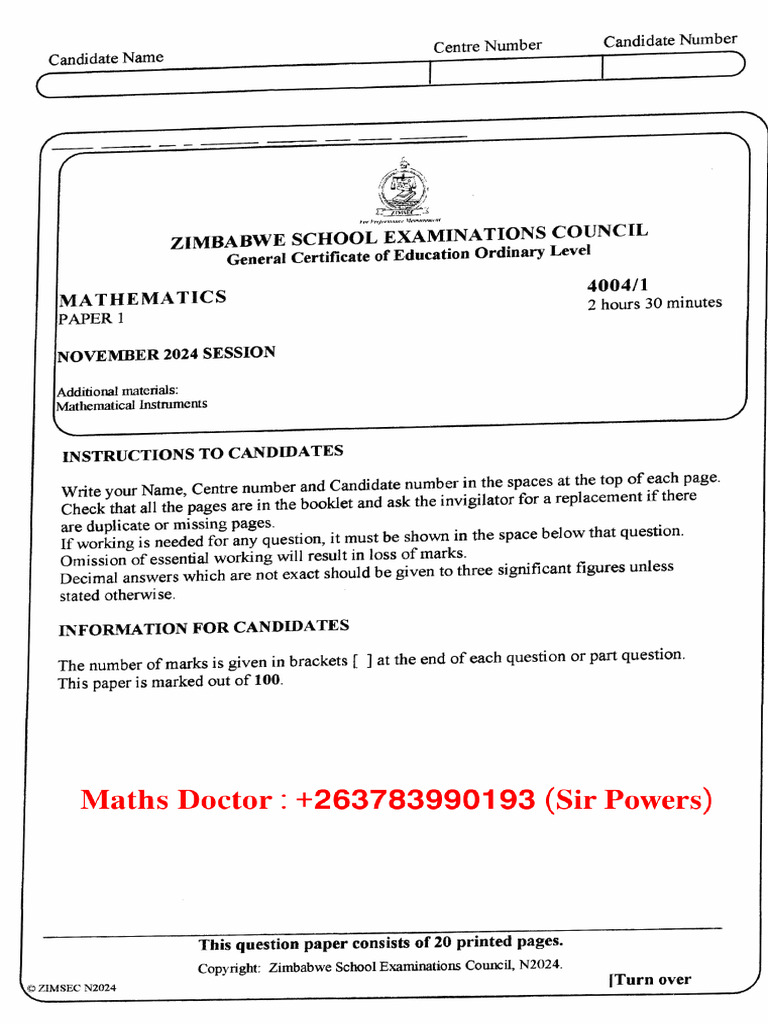Maths 4004 November 2024 Paper1 | PDF