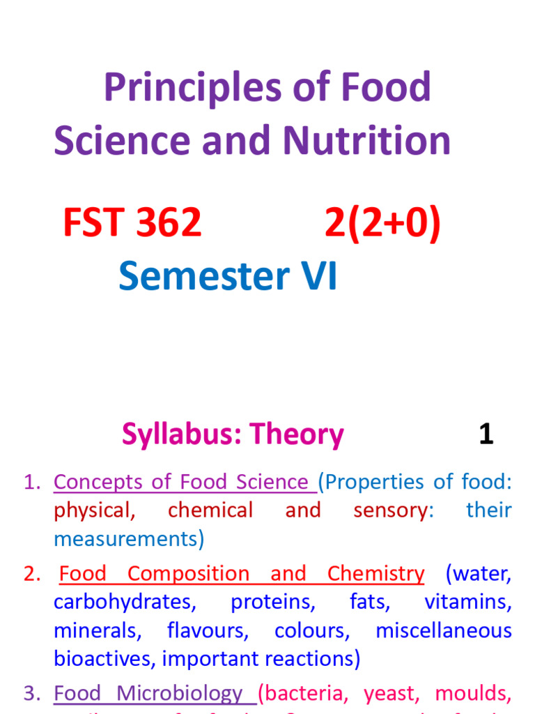 Food Science and Nutrition Syllabus VI | PDF