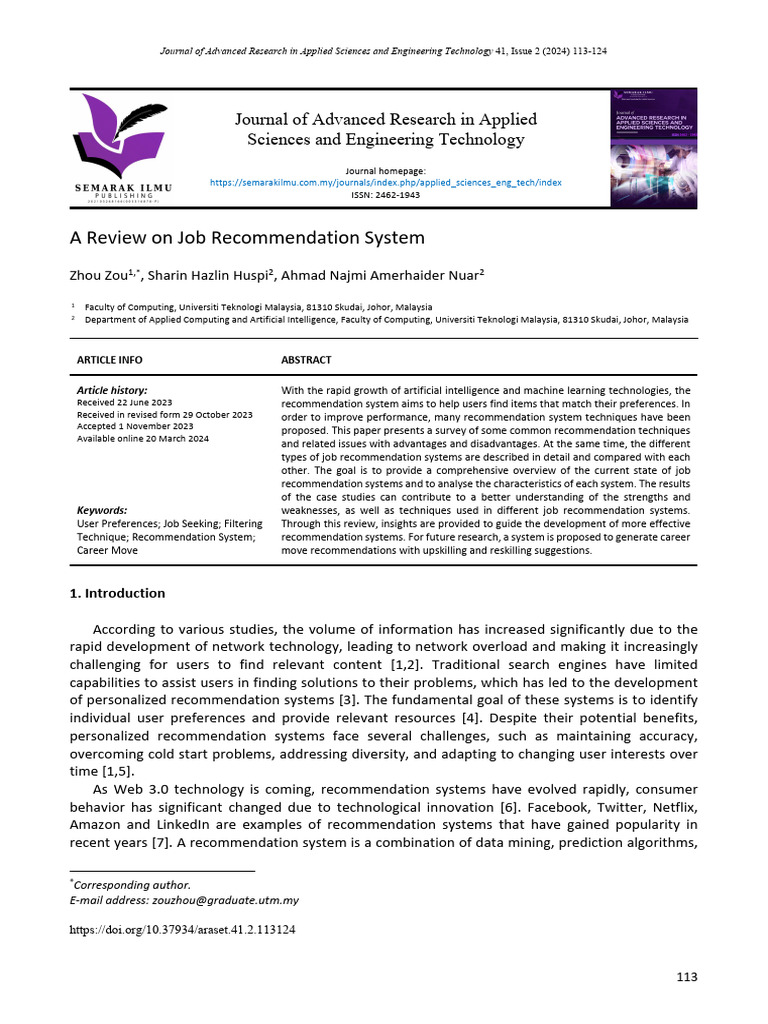 Job Recommendation System Review 2024 | PDF | Computing | Information ...