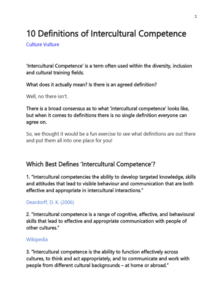 10 Definitions of Intercultural Competence | PDF | Psychology | Communication