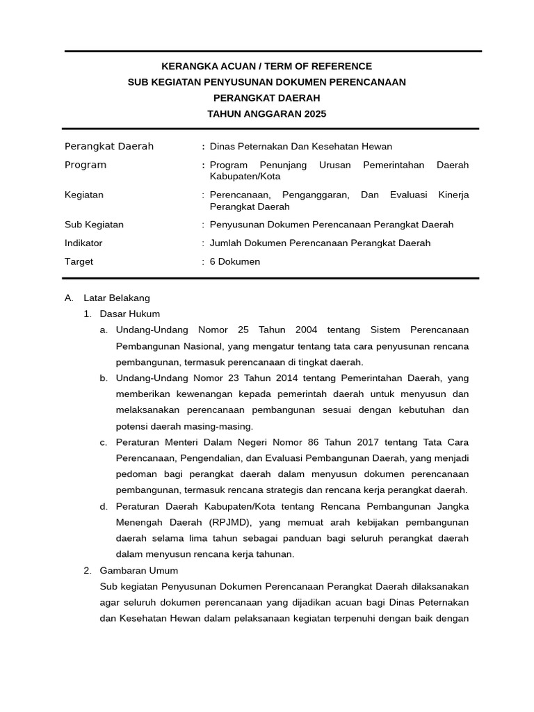 Contoh KERANGKA ACUAN KERJA | PDF