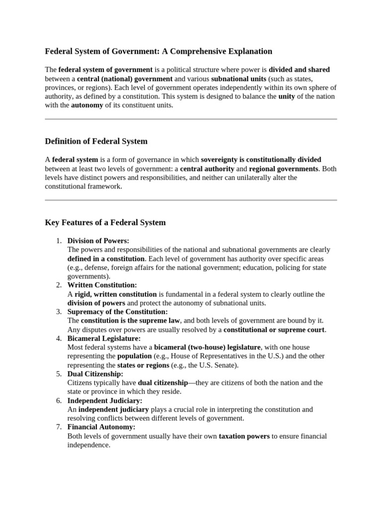 Understanding Federal Government Systems | PDF | Federalism | Confederation