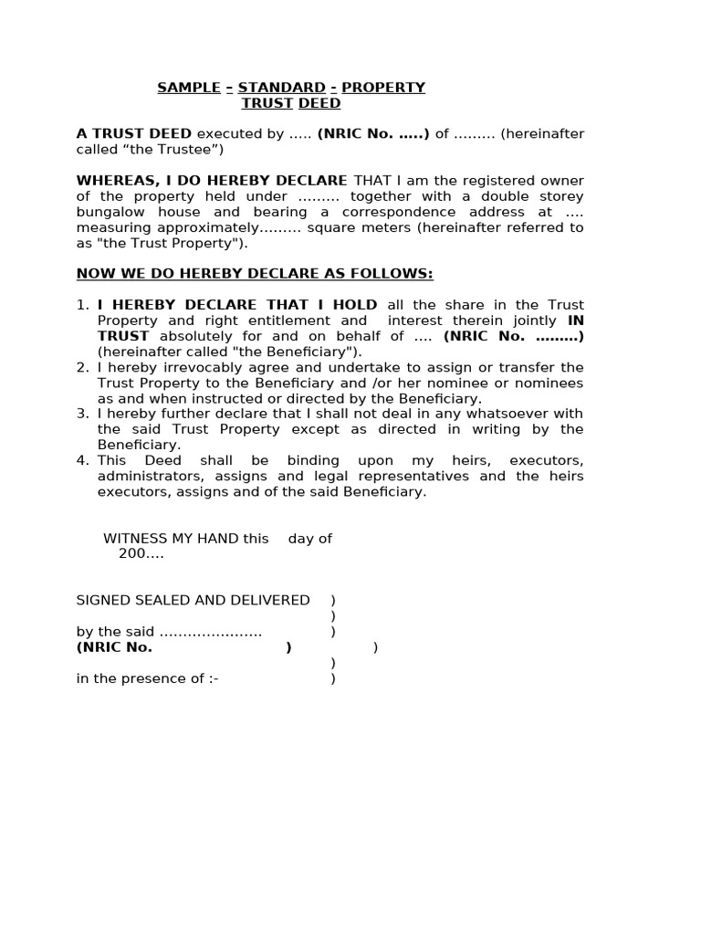 Trustdeed Standard | PDF