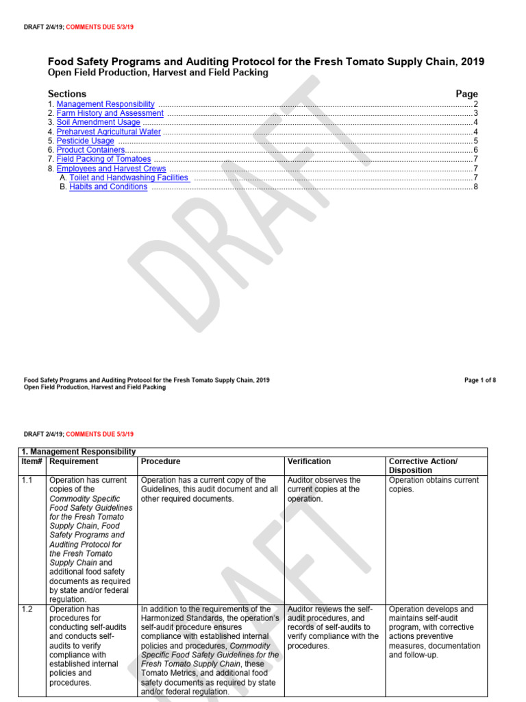 Tomato Food Safety Protocol Open Field Production and Harvest - Final ...