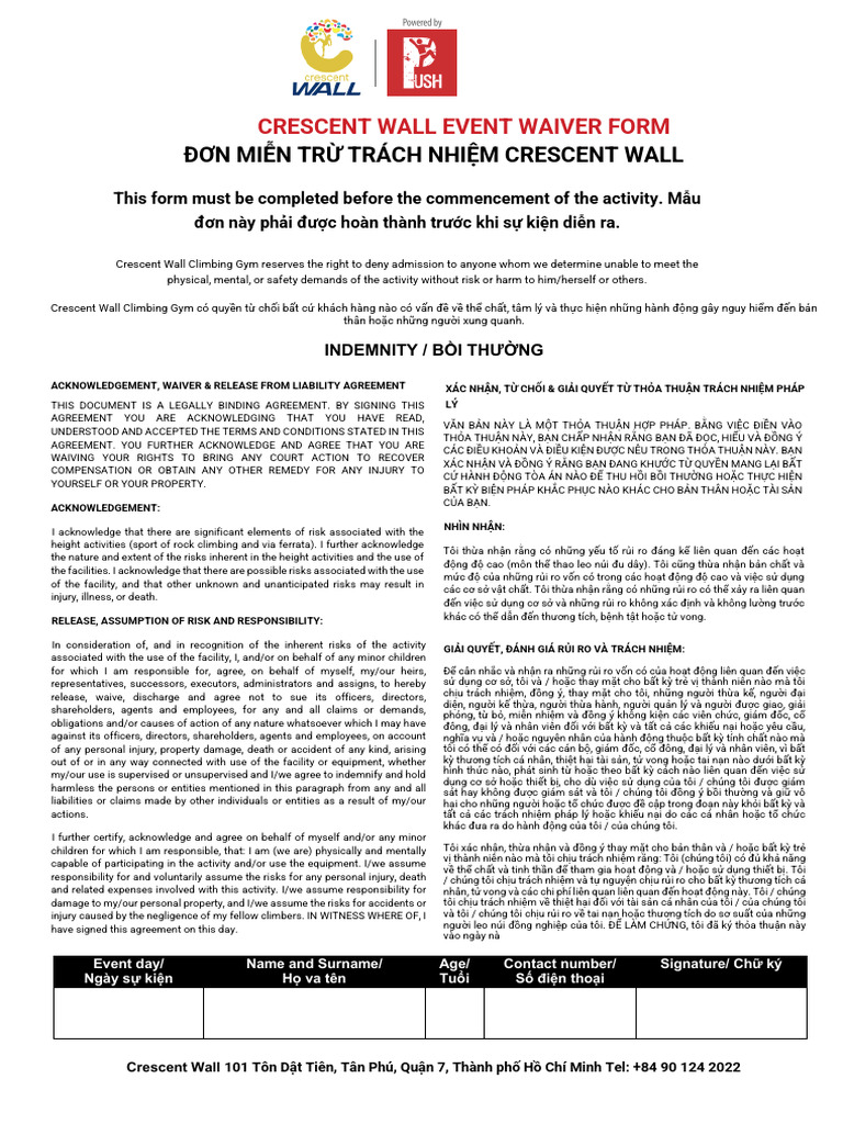 2022 - A4 - Crescent - Event Waiver Form | PDF