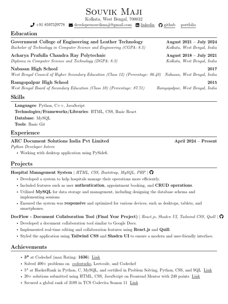 Souvik maji resume | PDF | My Sql | Databases