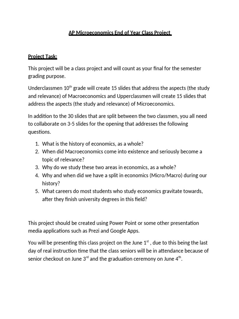 Ap Microeconomics End of Year Class Project | PDF