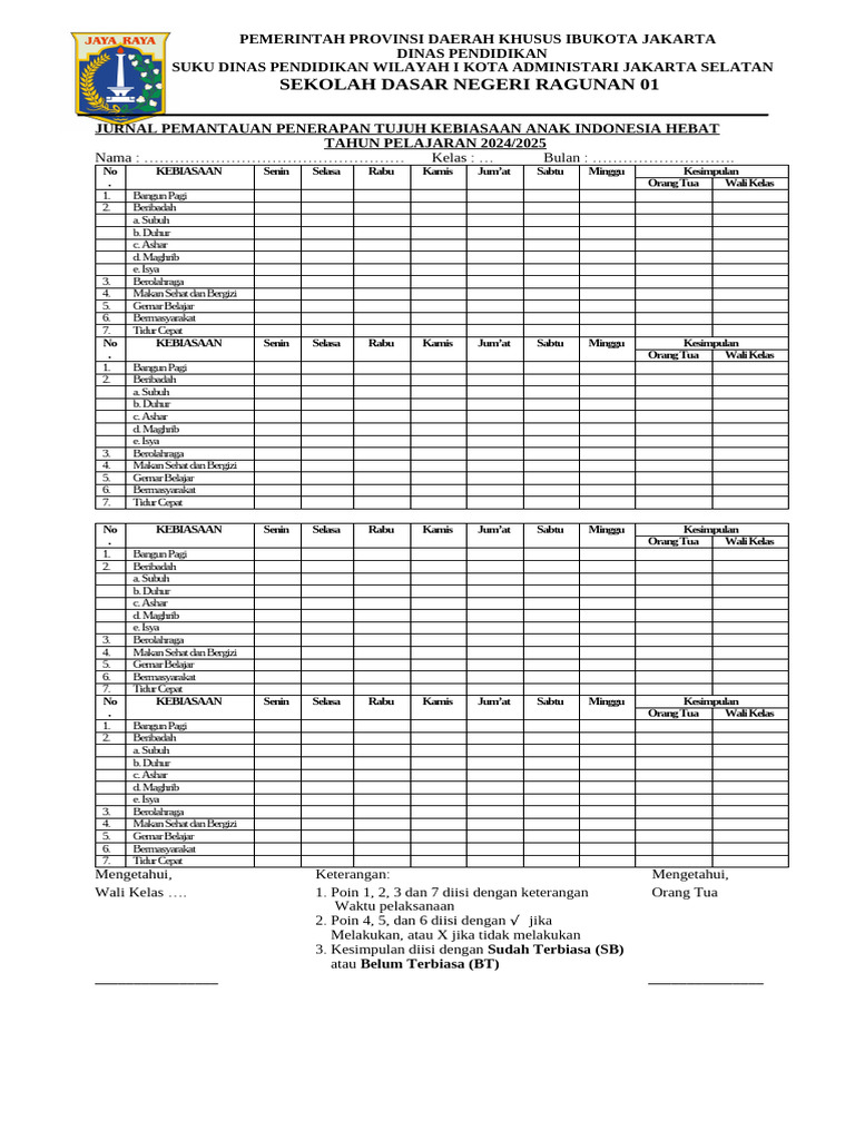 Jurnal 7 Kebiasaan Anak Indonesia Hebat - SDN Tanjung Barat 01 Pagi - Nuril Iman, S.pd. | PDF