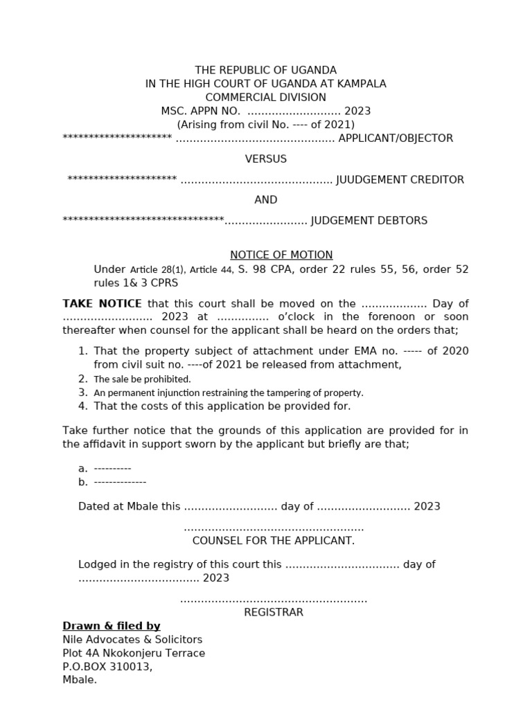 Objector Application Template | PDF | Practice Of Law | Common Law