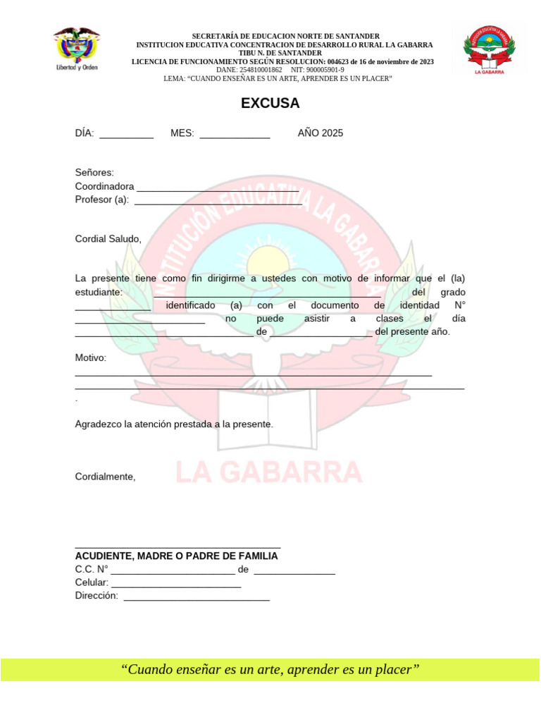 Formato Excusa 2025 | PDF