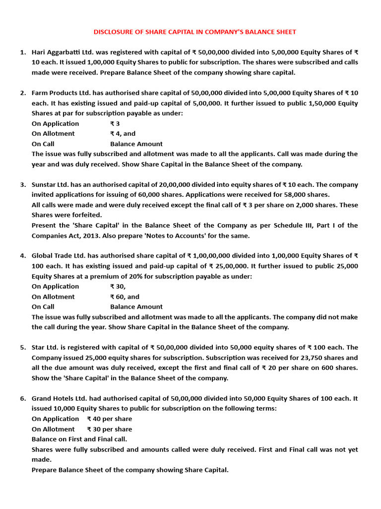 Shares Questions 2024-25 | PDF | Equity (Finance) | Balance Sheet