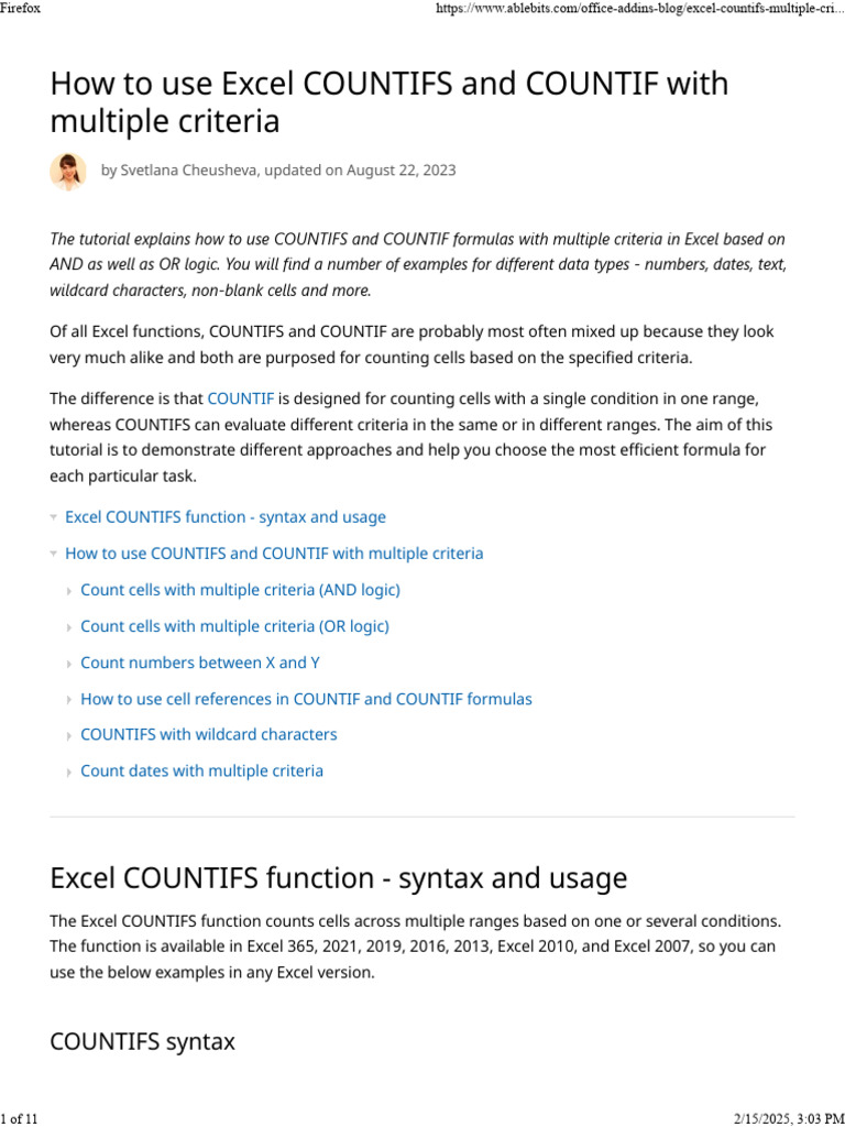 Excel Countifs And Countif With Multiple And Or Criteria Formula Examples Pdf Computer