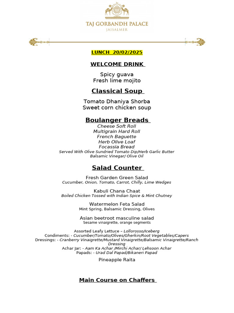 Gourmet Lunch Menu for 2025 | PDF | Indian Cuisine | Curry