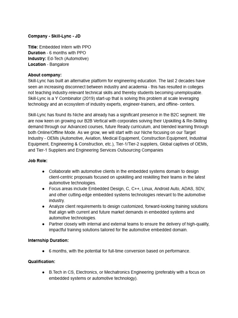 Skill-Lync - Embeded Intern With PPO (1) (1) (1) | PDF | Engineering | Learning