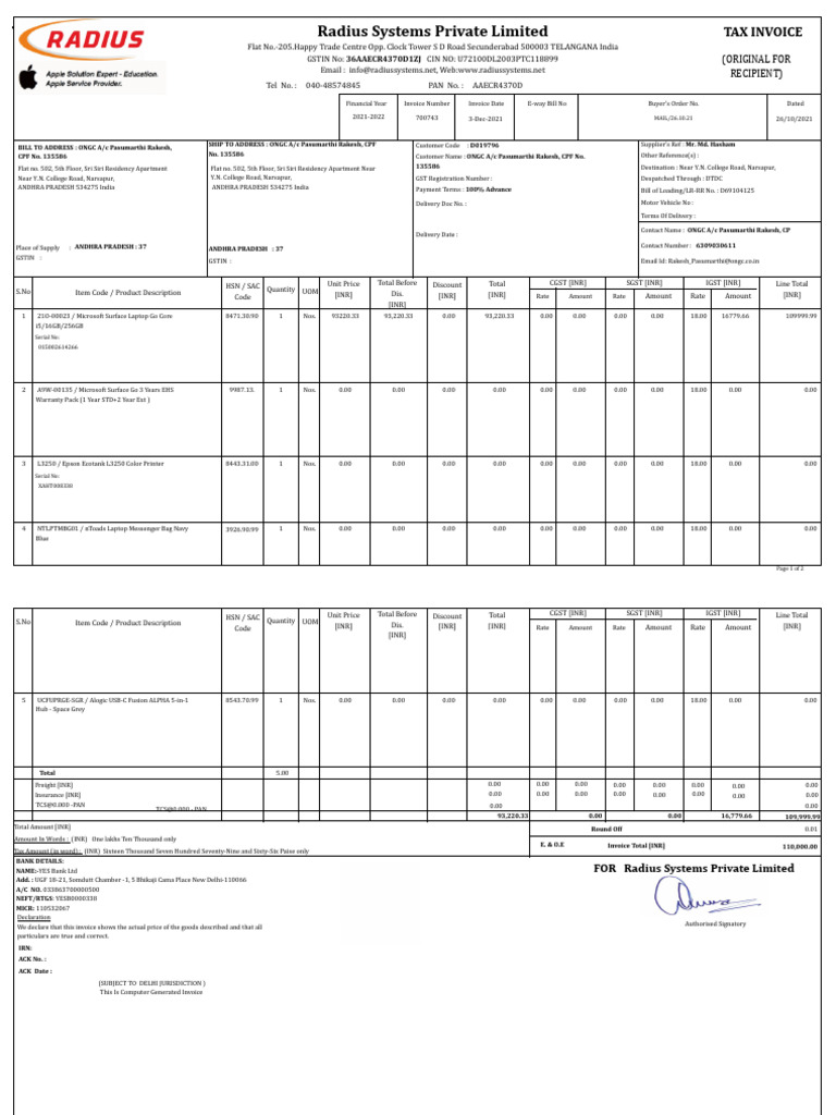 Microsoft Surface Laptop Invoice | PDF