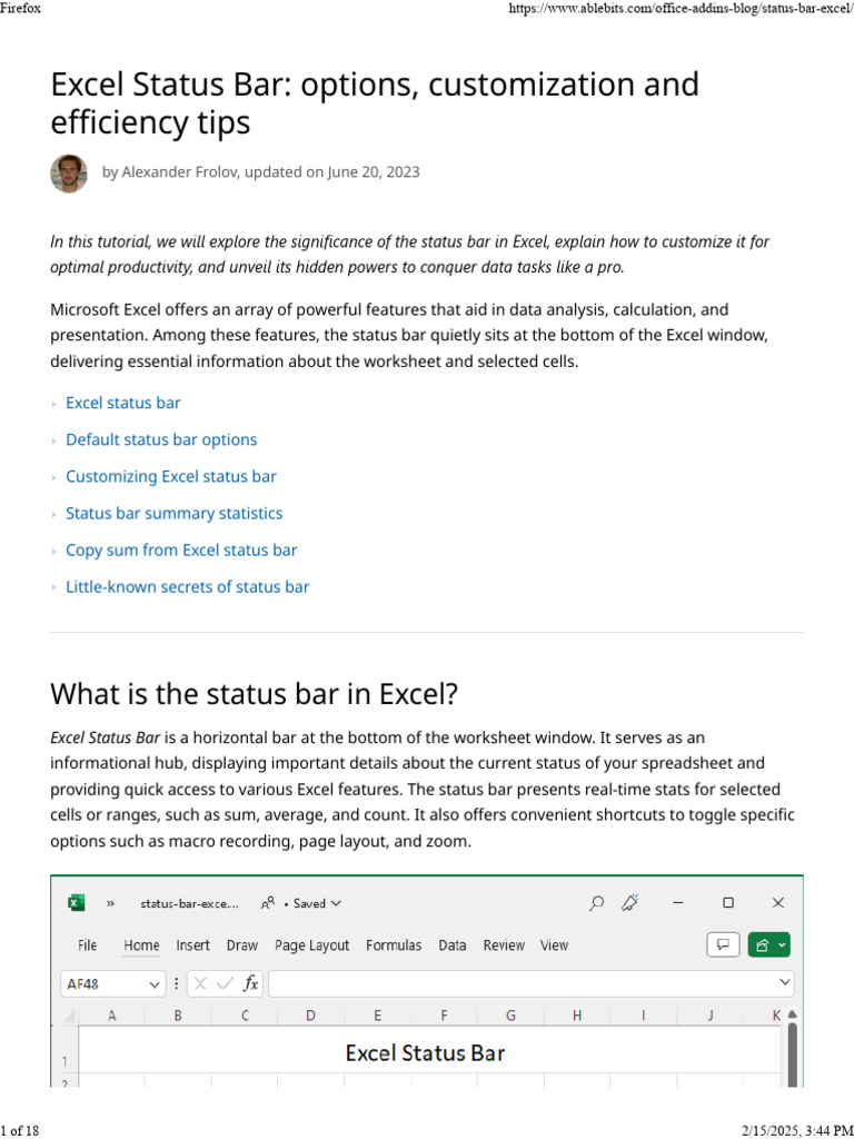 Status bar in Excel_ how to customize and use | PDF | Microsoft Excel ...