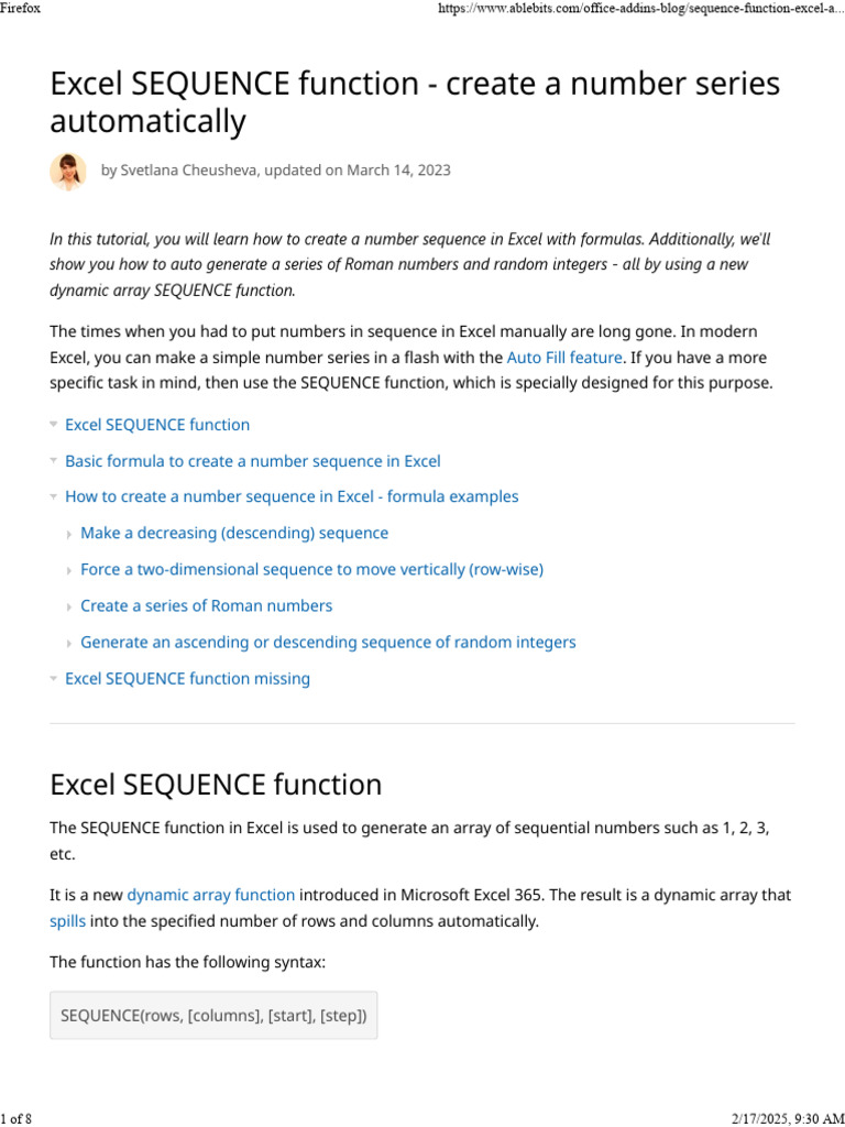 Excel SEQUENCE Function Explained | PDF | Microsoft Excel | Sequence