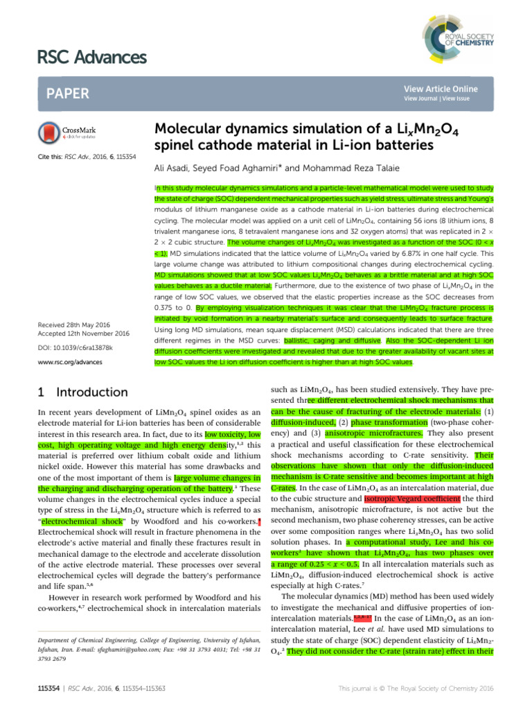 Asadi Et Al - 2016 - Molecular Dynamics Simulation of A LixMn2O4 Spinel Cathode Material in Li ...