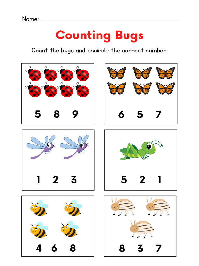 Colorful Cute Counting Bugs Mathematics Worksheet - 20241121 - 080614 ...