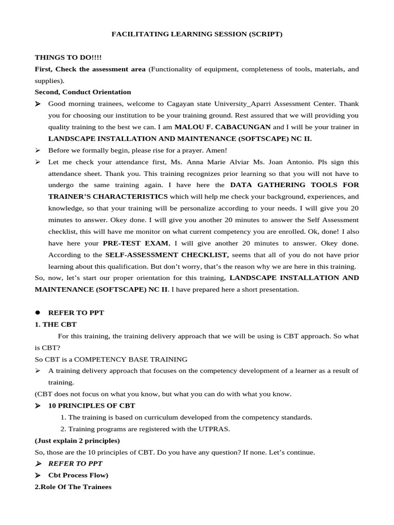 Facilitating Learning Session Script | PDF | Learning | Behavior Modification