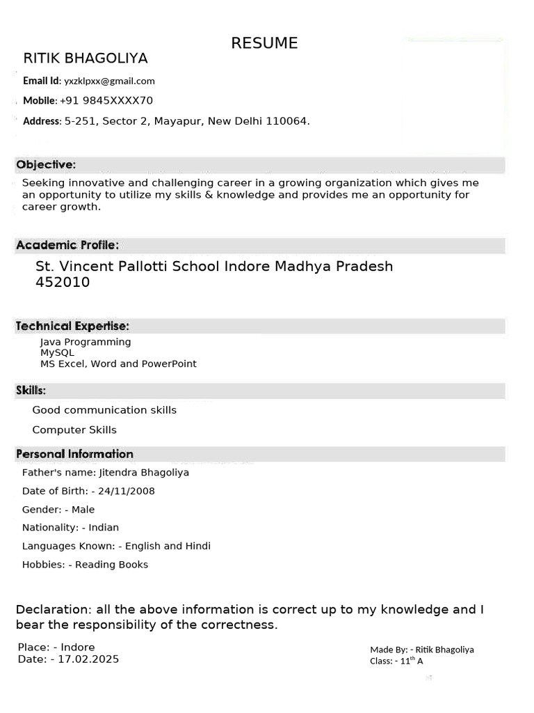 Resume: Ritik Bhagoliya | PDF