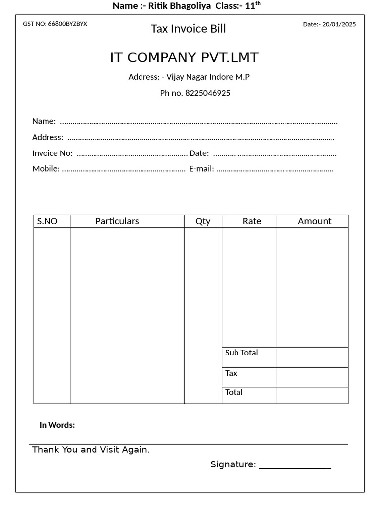 GST Tax Invoice for IT Company Pvt. Ltd. | PDF