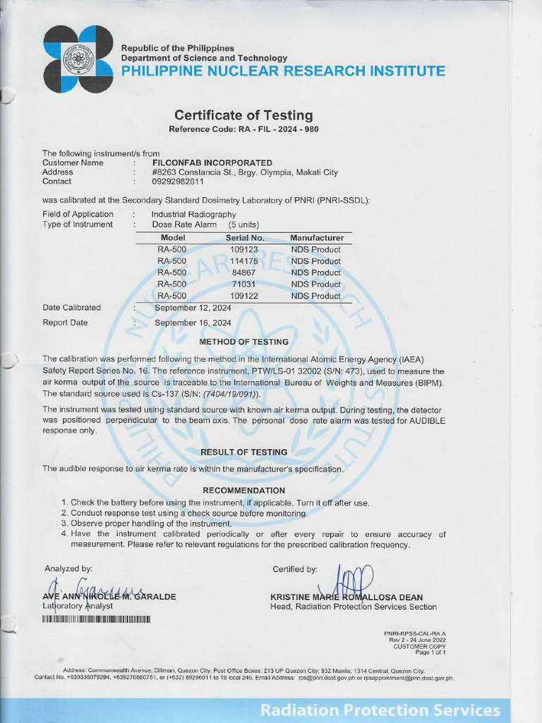 Certificate of Testing | PDF