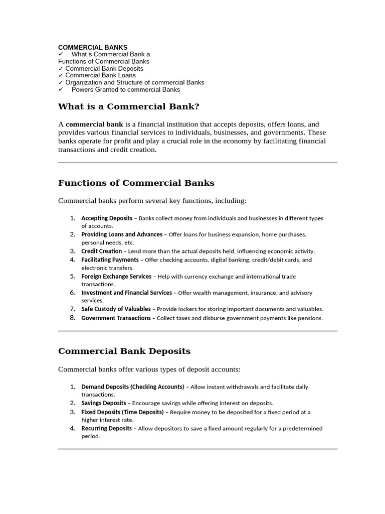 Functions and Types of Commercial Banks | PDF | Banks | Transaction Account