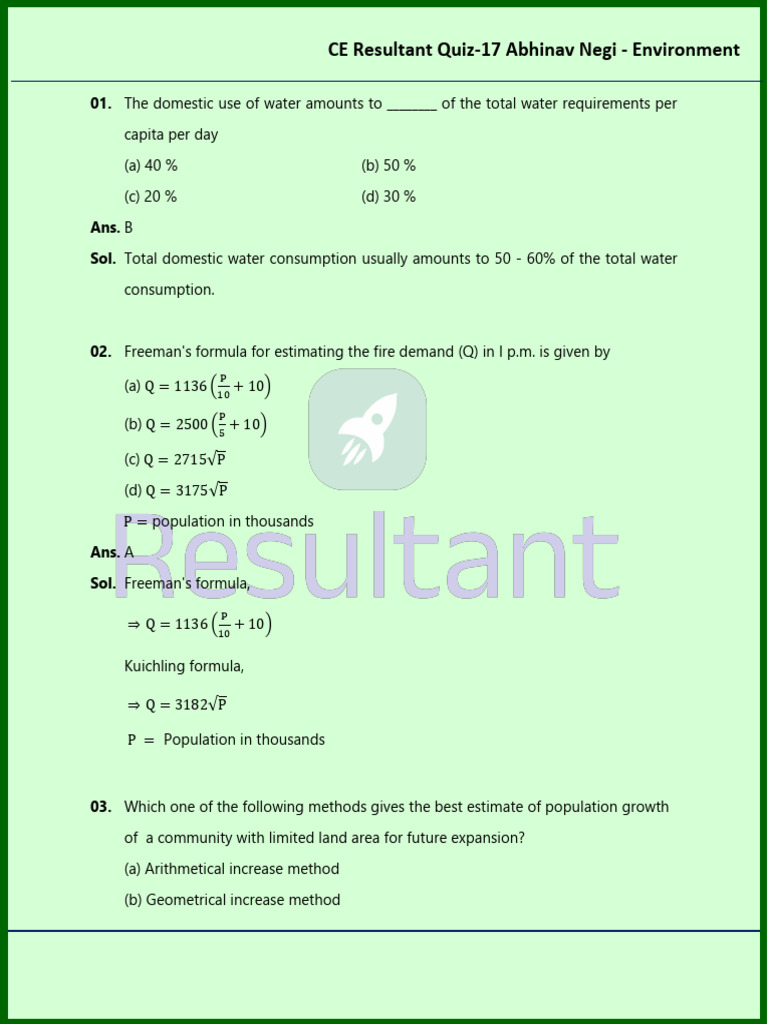 CE Resultant Quiz 17 Abhinav Negi 11 Feb 2025 Environment Q & S | PDF | Pipe (Fluid Conveyance ...