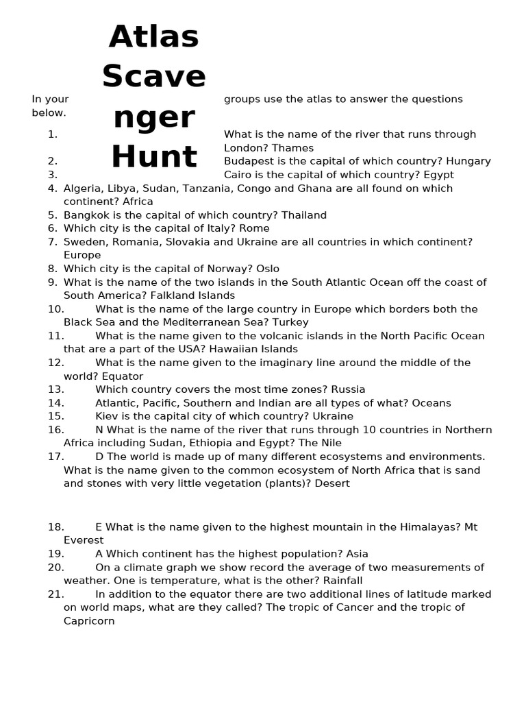 Atlas - Scavenger - Hunt - Answer - Sheet 2 | PDF