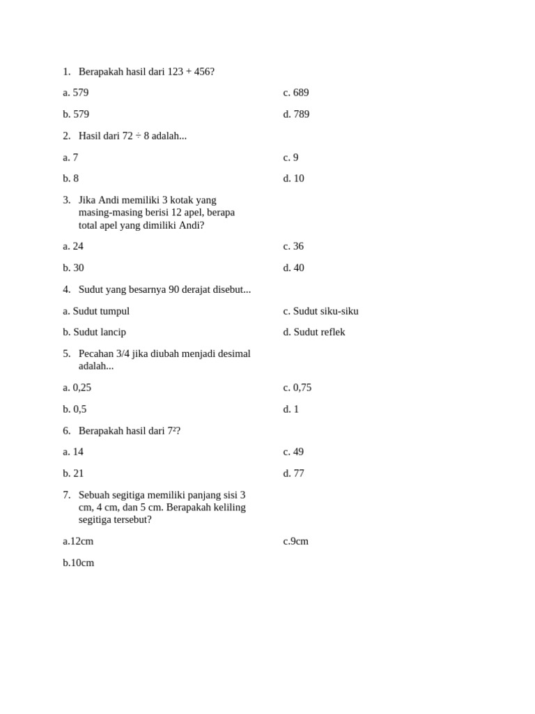 Soal PTS MTK | PDF