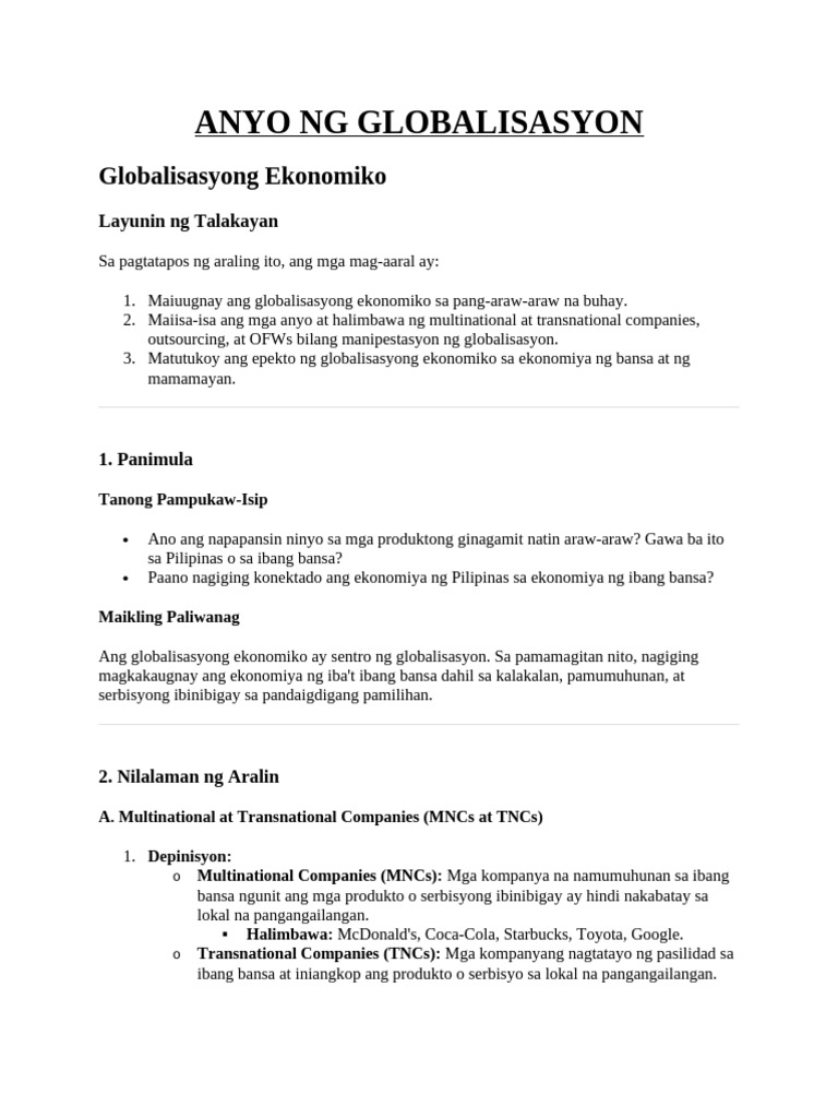 Globalisasyong Ekonomiko | PDF