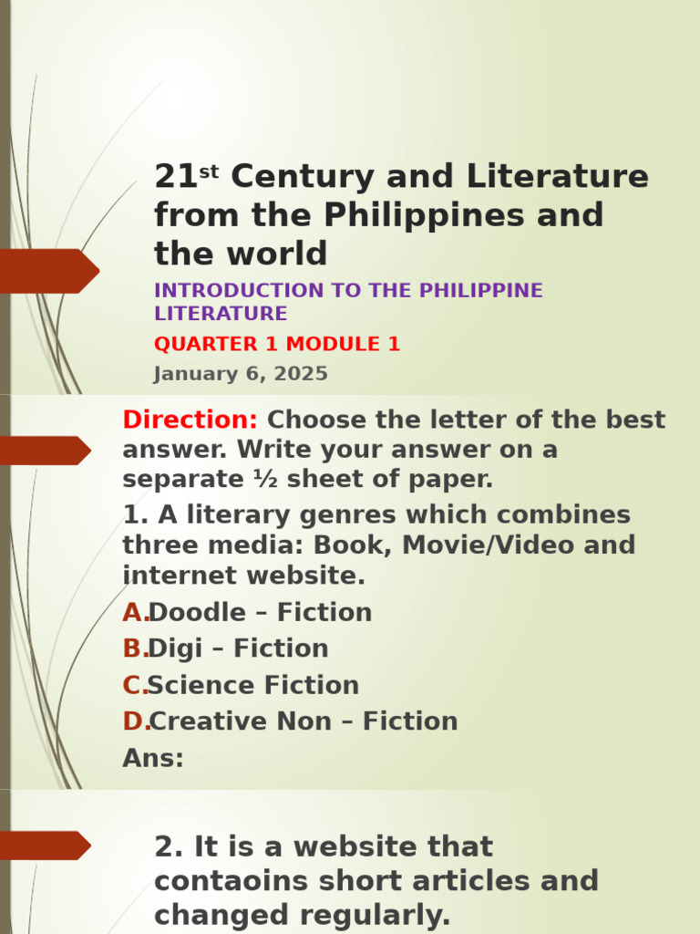 21st Century and Literature From The Philippines and | PDF | Written ...
