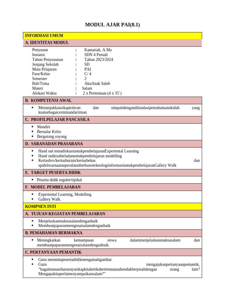 Modul Ajar PAI: Sikap dan Salam Anak Saleh | PDF