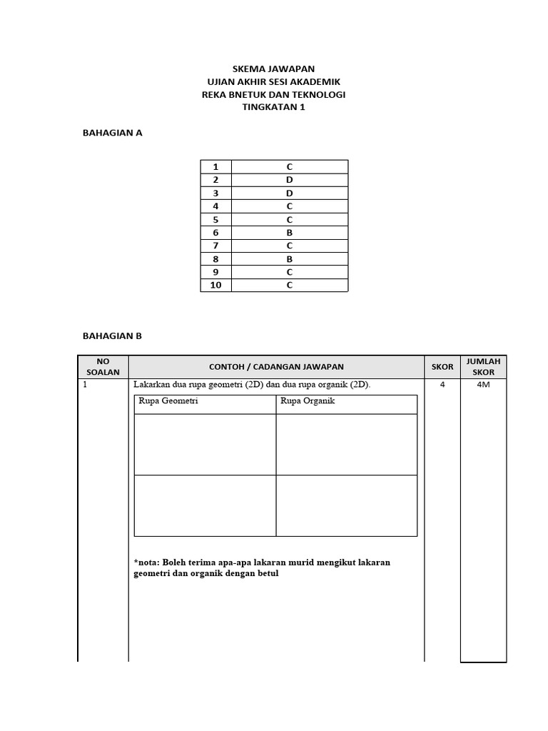 SKEMA JAWAPAN RBT Tingkatan 1 | PDF