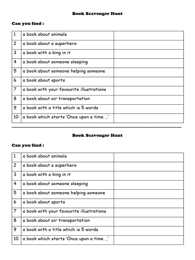 Book Scavenger Hunt Checklist | PDF