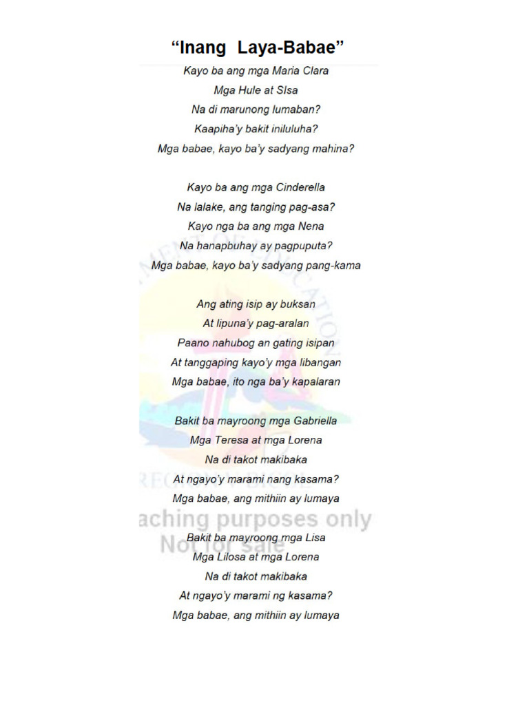 Babae-Inang Laya | PDF