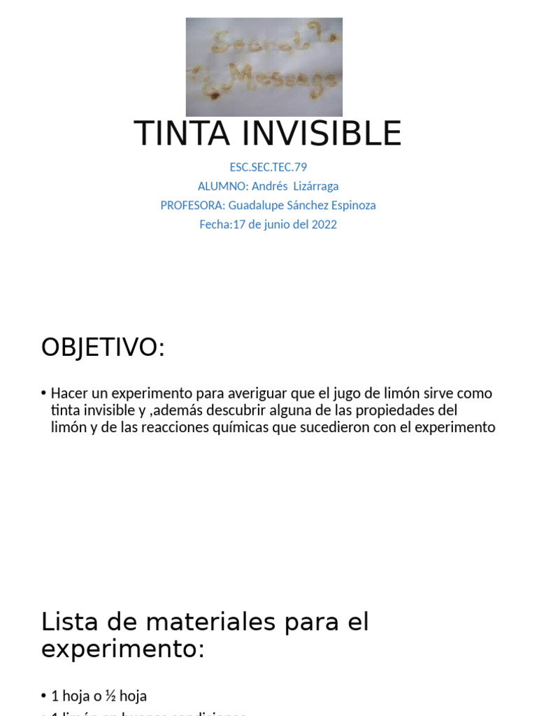 Tinta Invisible con Jugo de Limón | PDF