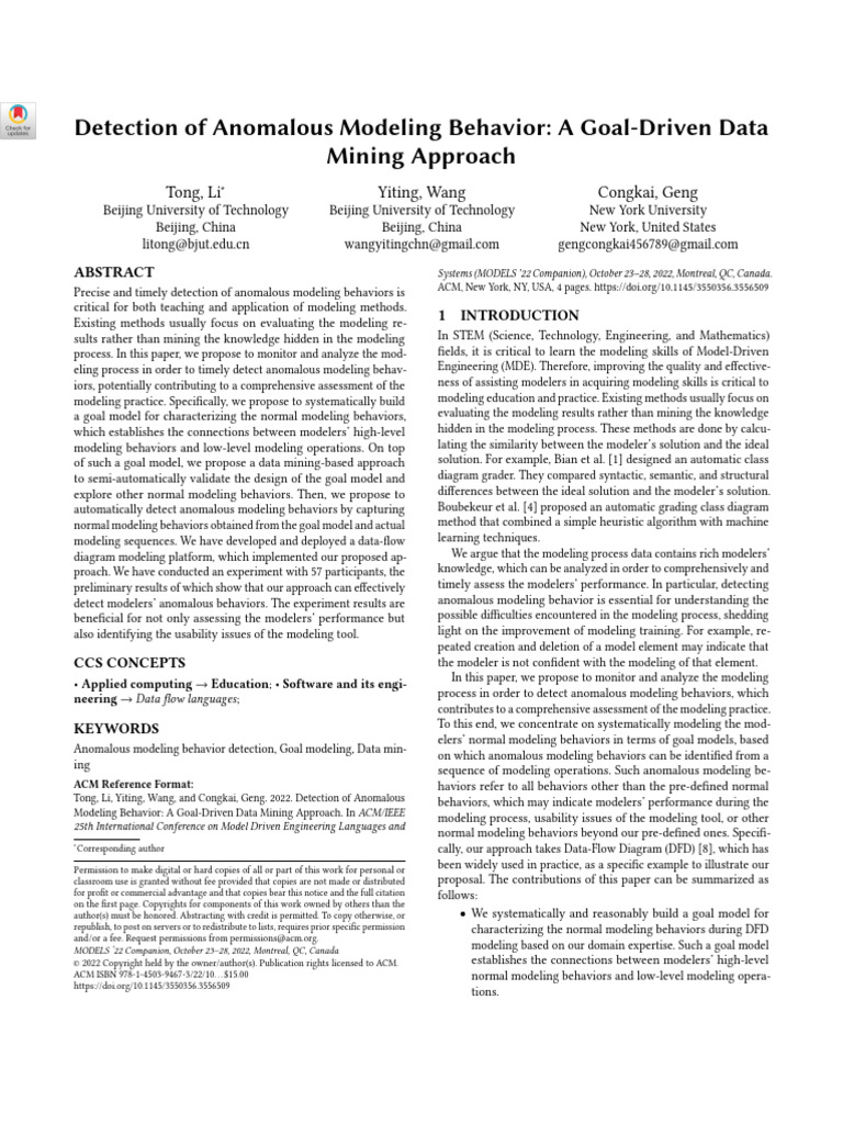 Detection Of Anomalous Modeling Behavior A Goal Driven Data Mining Approach Pdf Computing